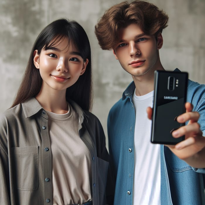 Two Youth Standing, One Showing Samsung Phone | AI Art Generator | Easy ...