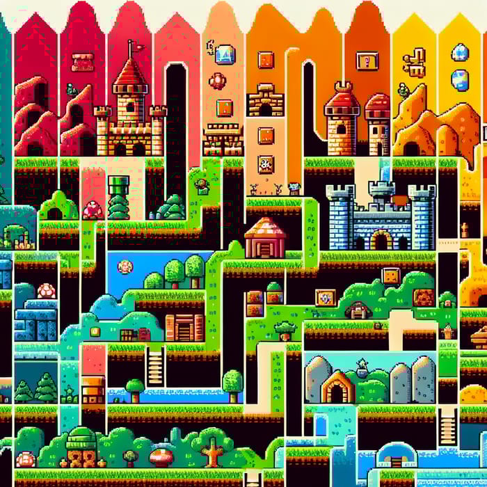 Vibrant Pixel Art Level Selector for Retro Games | AI Art Generator ...