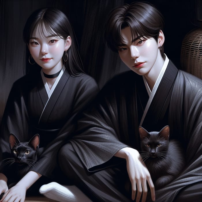 Min Yoongi and Park Limin with Oriental Cat in Realistic Setting | AI ...