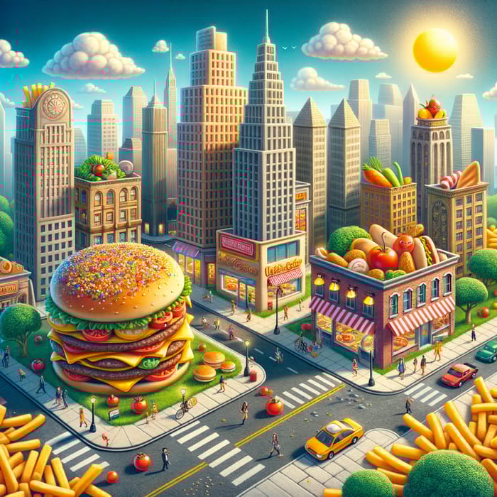 Fast Food Comes to Life in a Busy City Scene | AI Art Generator | Easy ...