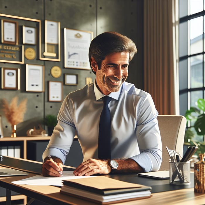 Joyful 40th Manager in Modern Office Space | Elegant Decor | AI Art ...