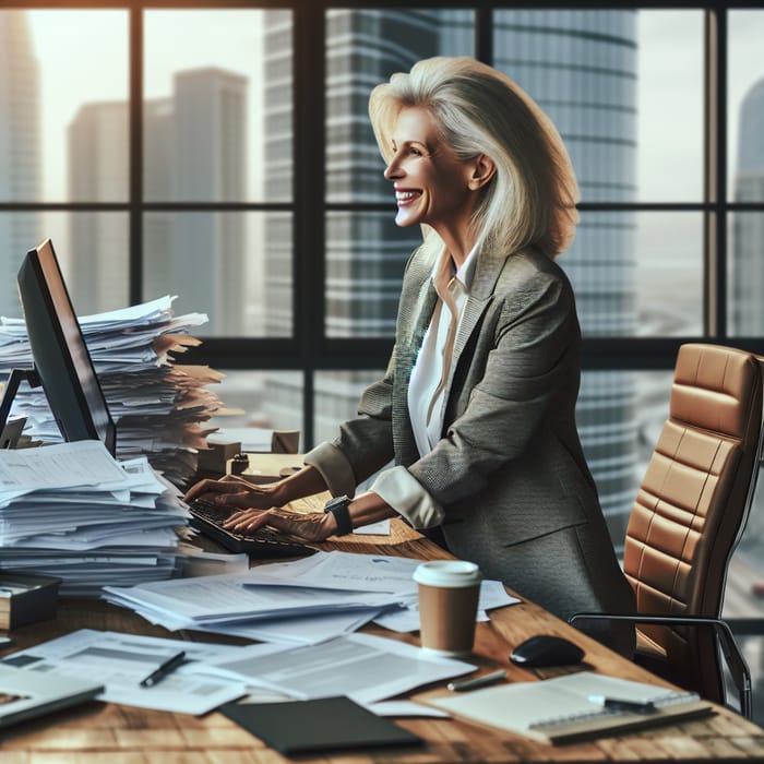 Joyful 50th Manager in Office Setting | AI Art Generator | Easy-Peasy.AI