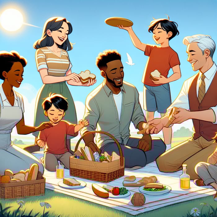 Warm Family Picnic Under Spring Sky Animated Scene | AI Art Generator ...