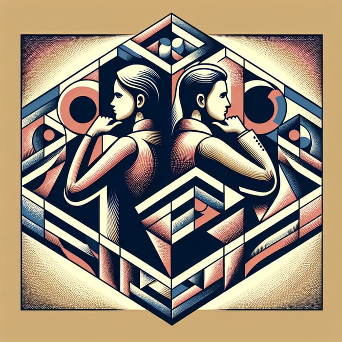 Intriguing Duo Geometric Arrangement with Sneaky Gaze | AI Art Generator | Easy-Peasy.AI