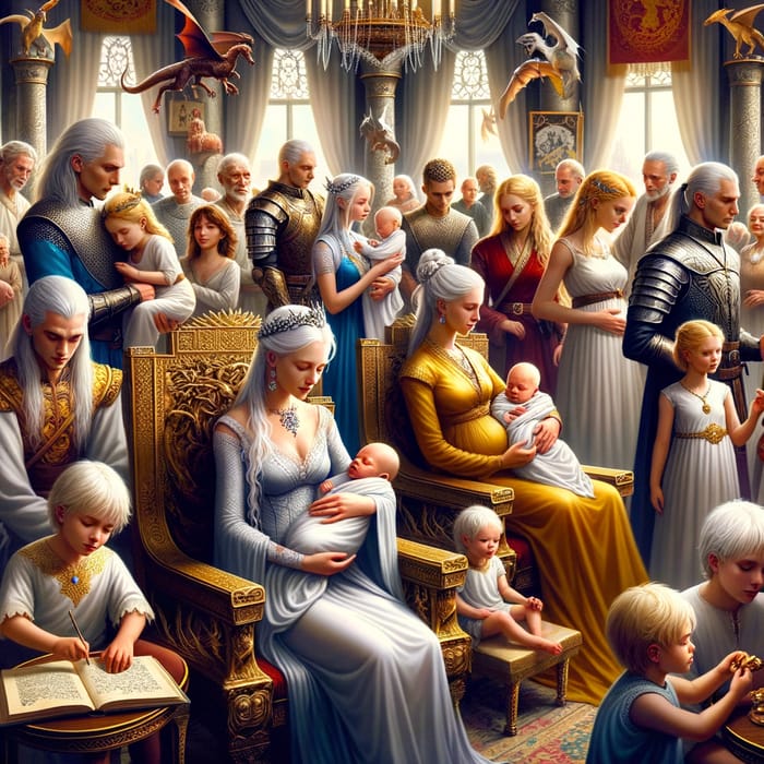 Valyrian Royal Family in Throne Room: Beauty and Grandeur | AI Art Generator | Easy-Peasy.AI