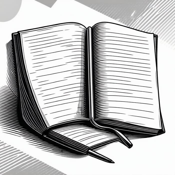Detailed Notebook Black & White Line Drawing | AI Art Generator | Easy ...