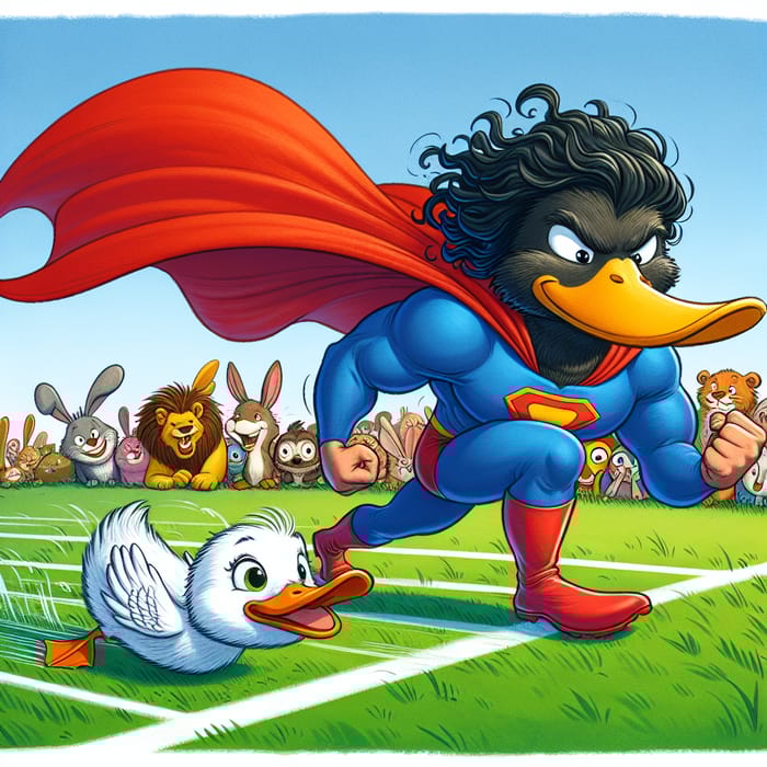 Duck Racing with Superman in Cartoon Scene | AI Art Generator | Easy ...