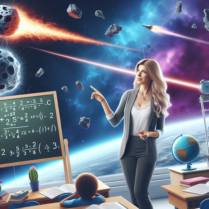 Blonde Woman Teaching Math in Space | Meteorite Strikes School ...
