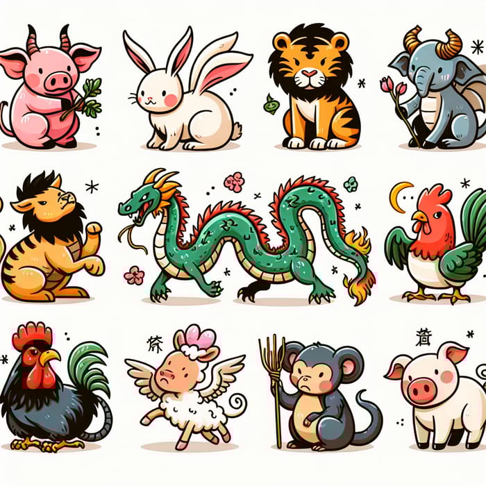 12 Cartoon Zodiac Animals for Kids | AI Art Generator | Easy-Peasy.AI
