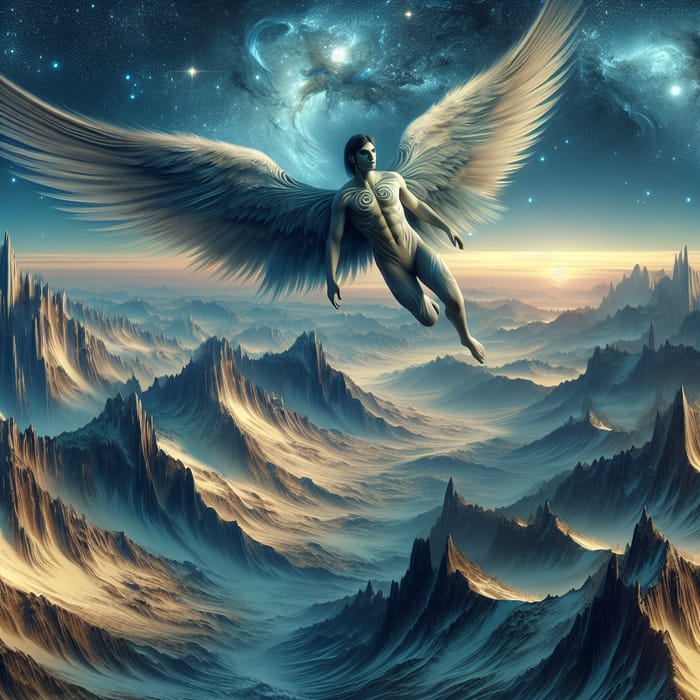 Fantasy Mountain Terrain with Winged Humanoid on Alien Planet | AI Art ...