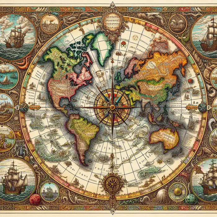 Antique World Map: Discover Continents & Mythical Creatures | AI Art ...