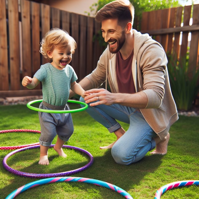 Father and Child Playing with Hula Hoops - Fun Outdoor Activity | AI ...