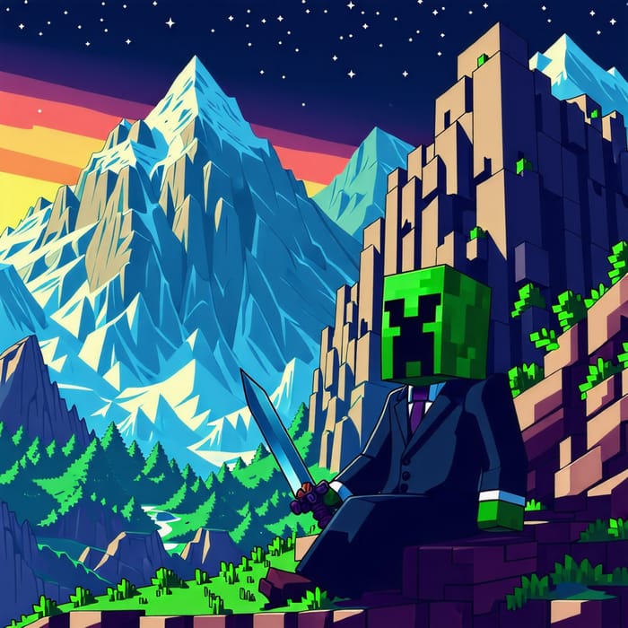 Minecraft Creeper in Suit near Mountain Background | AI Art Generator ...