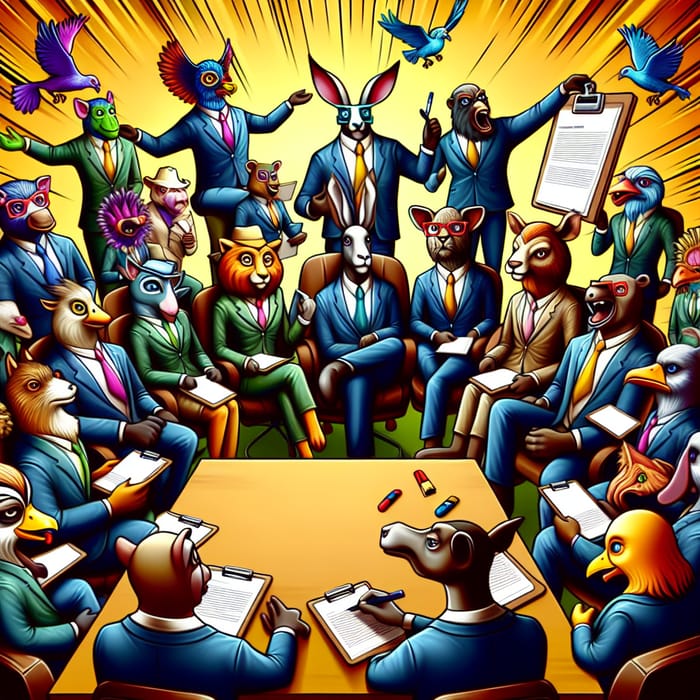 Colorful Cartoon Animals in Business Attire Team Meeting | AI Art ...