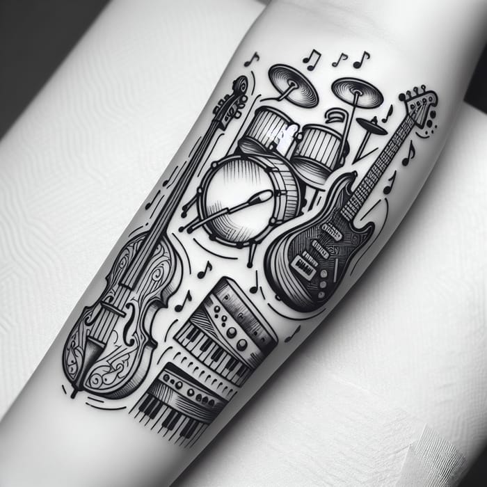 Elegant Line Tattoo: Musical Instruments Design | AI Art Generator ...