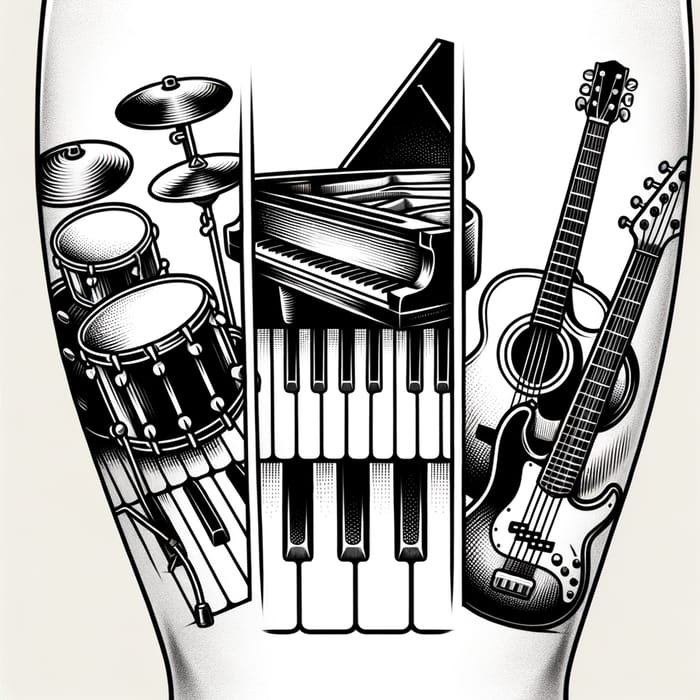 Black and White Tattoo Sketch of Musical Instruments | AI Art Generator ...