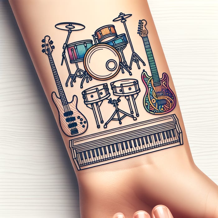 Colorful Thin-Line Musical Instrument Tattoos | AI Art Generator | Easy ...