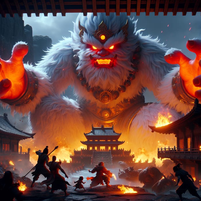 Temple of Fire Masters Under Attack by Majestic Beast | AI Art ...
