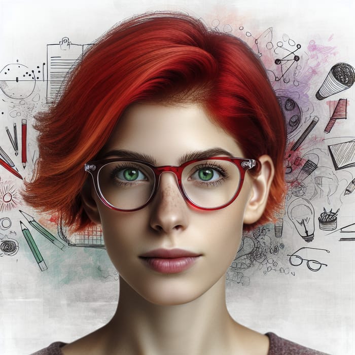 Red-Haired Writer with Green Eyes | Short Hair & Chic Glasses | AI Art ...