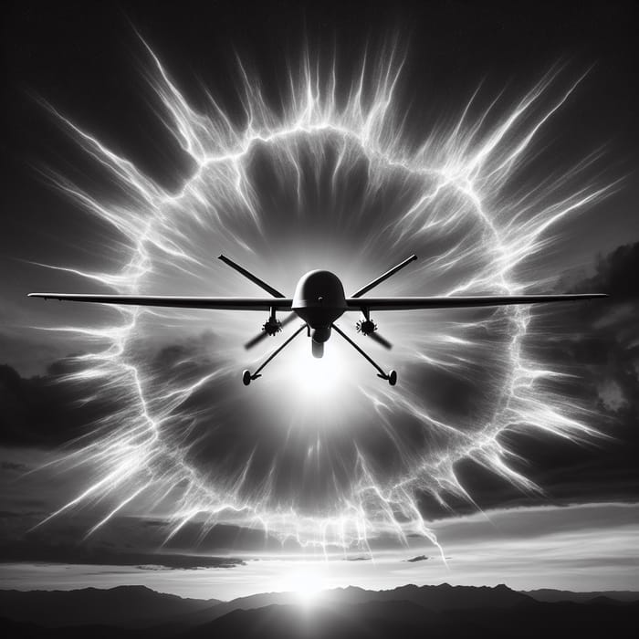 Explosive Drone Strike, Black and White | AI Art Generator | Easy-Peasy.AI