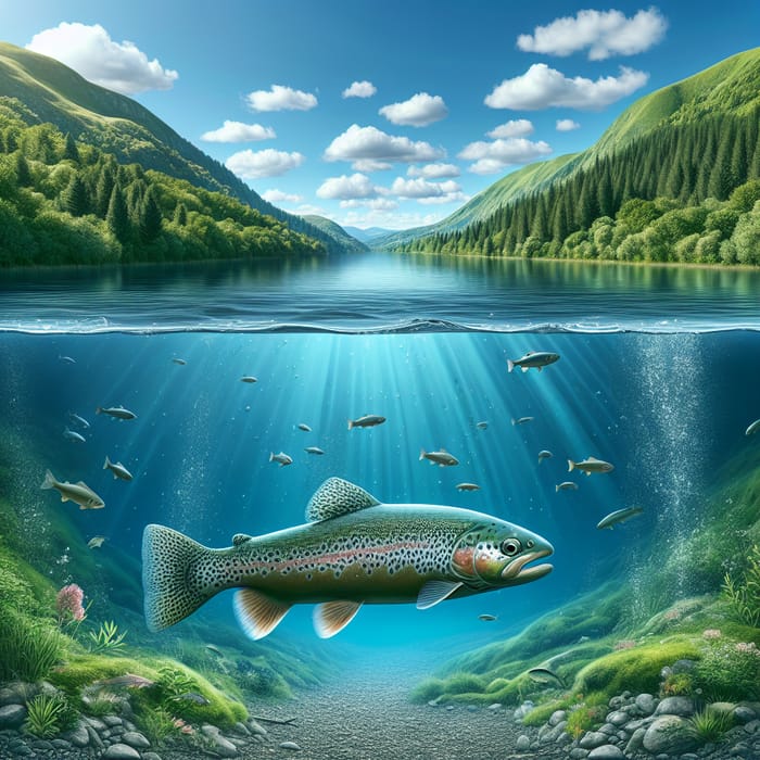 Trout Swimming in Serene Lake with Scenic Landscape View | AI Art ...