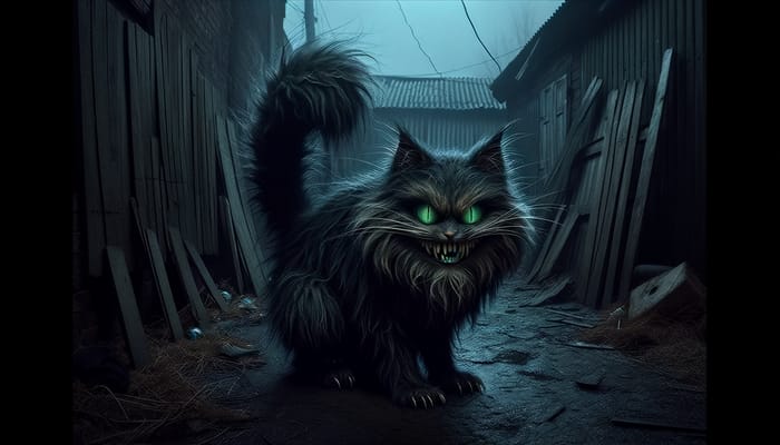 Evil Cat with Sinister Green Eyes | Mysterious Feline | AI Art ...