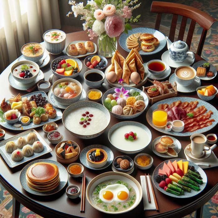 Delicious Breakfast Spread: Traditional Chinese & Western Cuisines | AI ...
