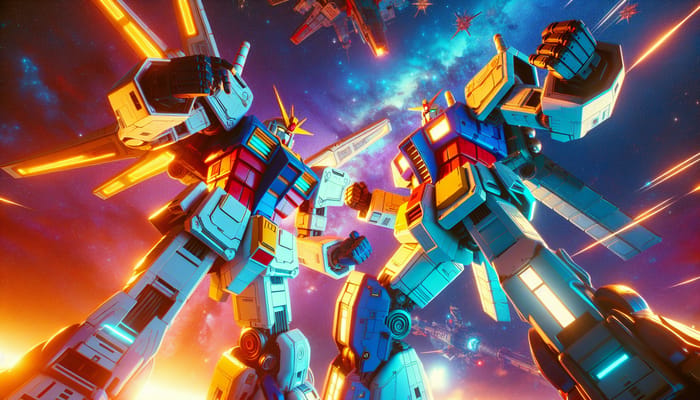 Mecha Space Battle: Sinanju vs. Gundams | Dynamic Action Scenes | AI ...