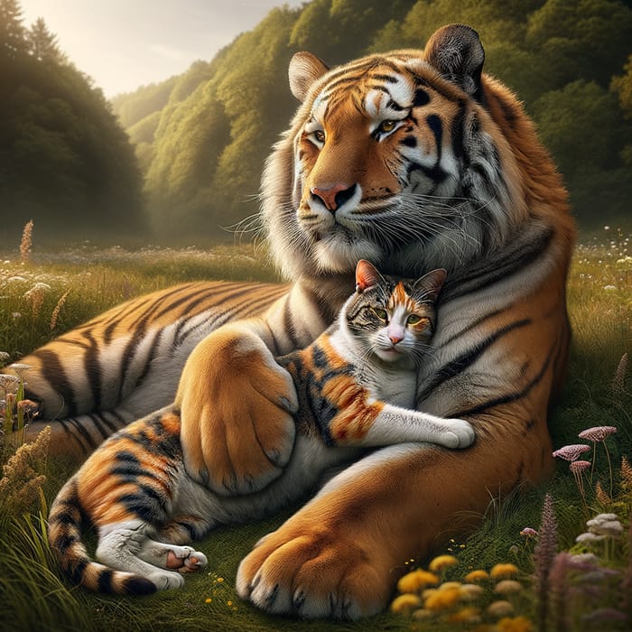 Unexpected Friendship: Tiger and Cat Together | AI Art Generator | Easy ...