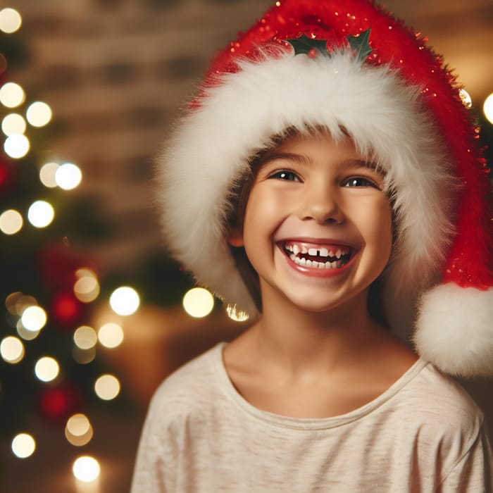 Child with 2 Missing Front Teeth Celebrating Christmas in Santa Hat ...