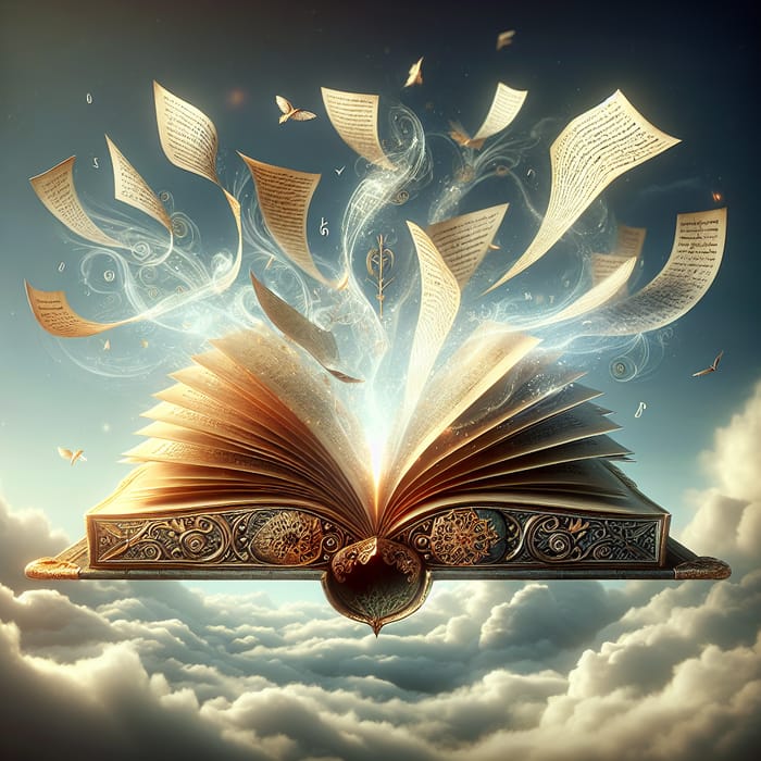 Flying Book: Enchanting Tales in Mid-Air | AI Art Generator | Easy-Peasy.AI