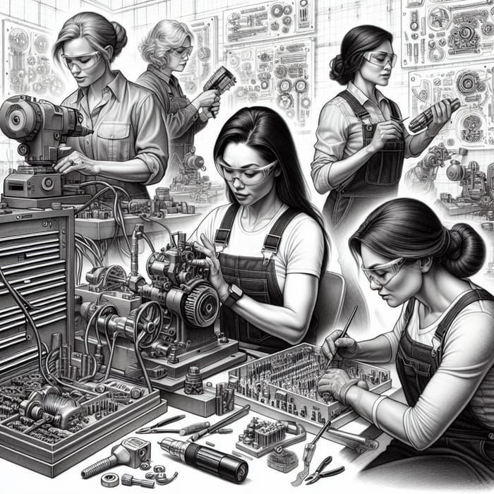 Detailed Pencil Drawing of Women in Maintenance & Repair | AI Art ...