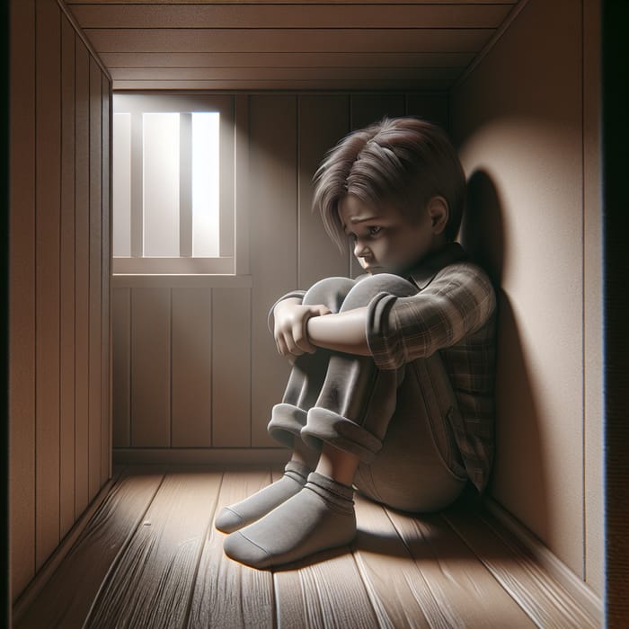 Realistic Image of Young Boy Sitting in House Corner | 1254x836 pixels ...