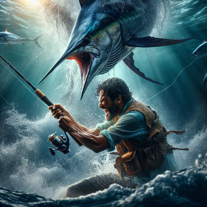 Epic Deep Sea Fishing Battle: Man vs Marlin | AI Art Generator | Easy ...