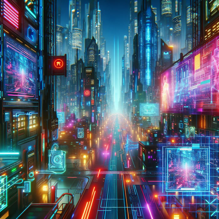 Cyberpunk Digital Cityscape: Neon Signs & Security Systems | AI Art ...
