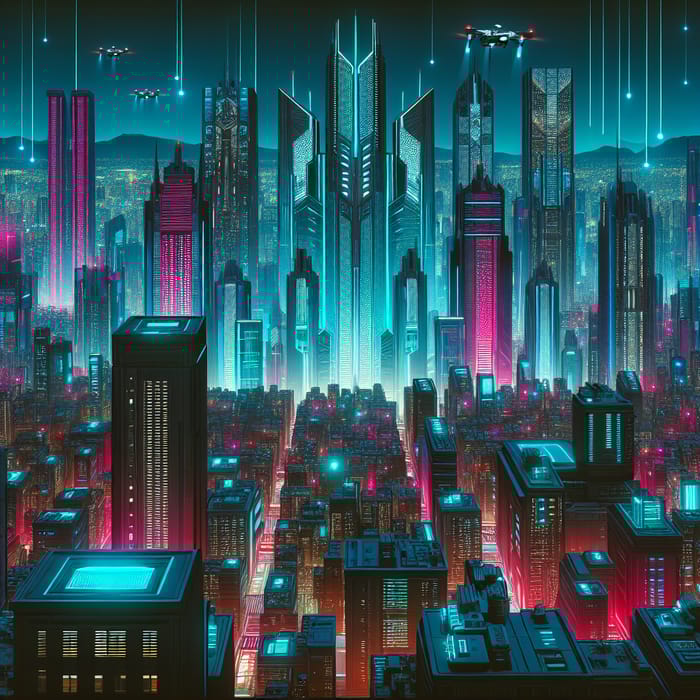 Futuristic Cyberpunk Cityscape with Vibrant Neon Lights and Intense ...