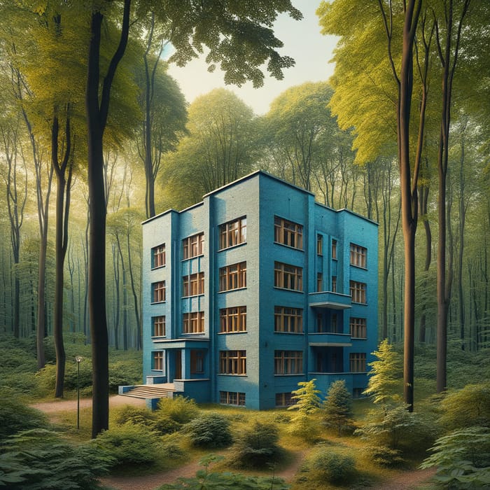 Blue Brick Building in Forest | Vintage Architecture 1947 | AI Art ...