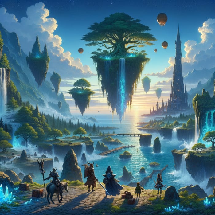 Epic RPG Scene with Floating Islands and Diverse Characters | AI Art ...