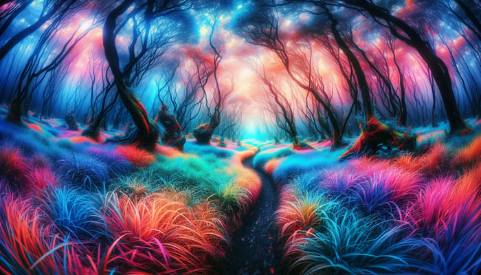 Explore a Mystical Forest Pathway of Fantasy Colors | AI Art Generator ...