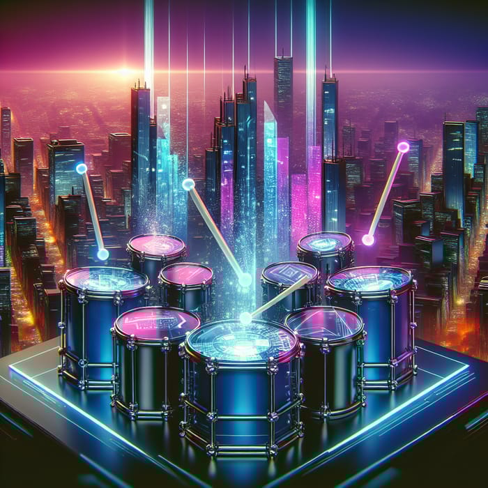 Cyberpunk Drums - Cityscape Neon Beat | AI Art Generator | Easy-Peasy.AI