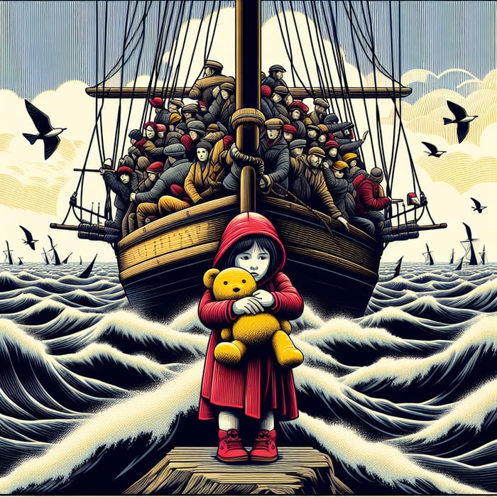 Vibrant Sailboat Amidst Turbulent Seas | AI Art Generator | Easy-Peasy.AI