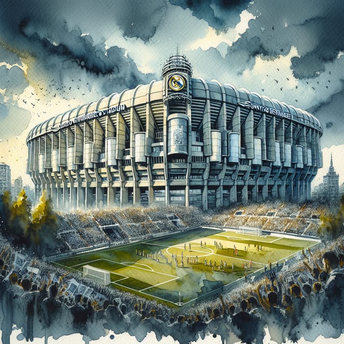 Santiago Bernabéu in Watercolor: Match Day Energy | AI Art Generator ...