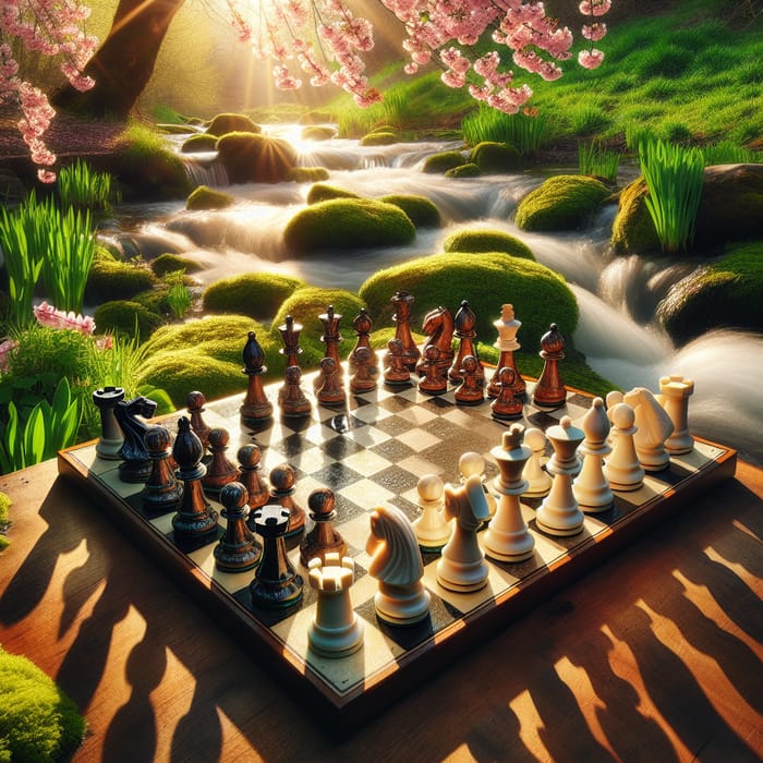 Chess Battle in Spring - Strategic Game with Nature's Backdrop | AI Art ...