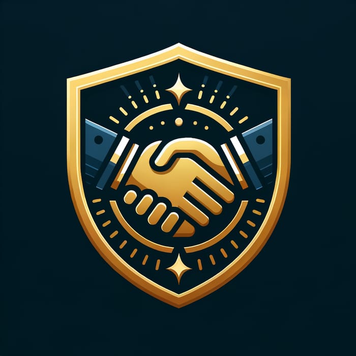 Handshake Icon on Golden Shield | Website Name | AI Art Generator ...