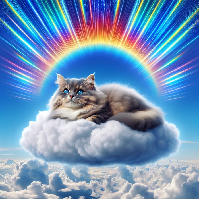 Fluffy Cat in Cloud with Rainbow | AI Art Generator | Easy-Peasy.AI