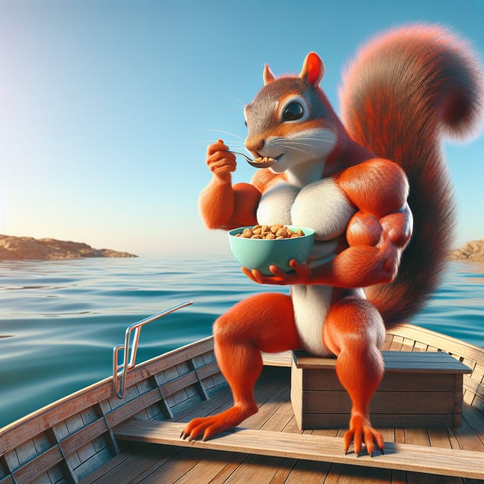 Muscular Squirrel Enjoys Breakfast on a Boat | AI Art Generator | Easy-Peasy.AI