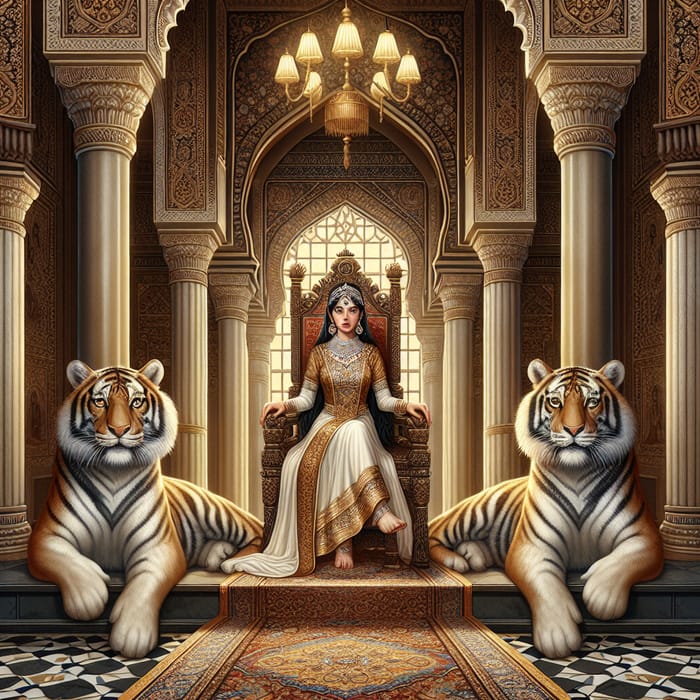Breathtaking Middle-Eastern Princess with Tigers in Luxurious Royal ...