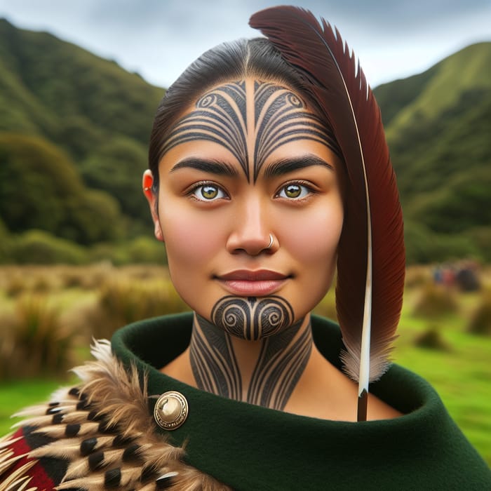 Serene Maori Woman in Traditional Attire Amidst Lush Landscape | AI Art ...