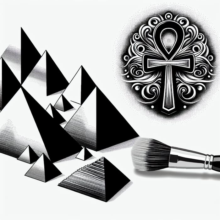 Black and White Vector Pyramids with Key of Life Design | AI Art ...