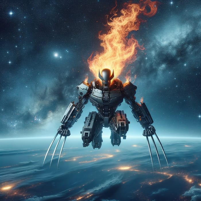 Fiery Space Robot with Wolverine Claws - Intergalactic Design | AI Art Generator | Easy-Peasy.AI